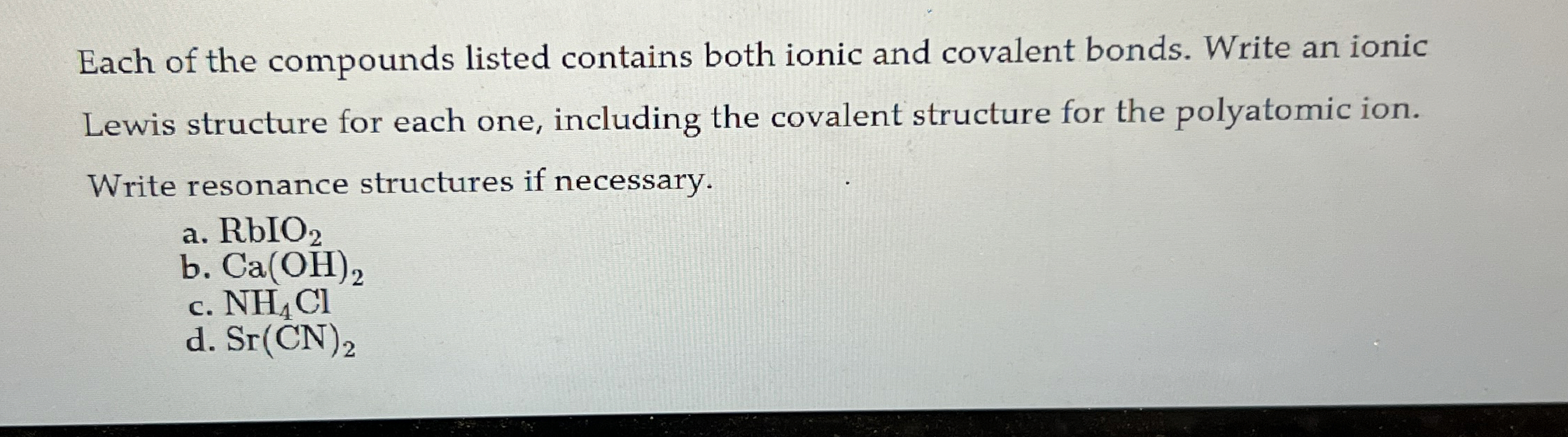 Solved Each of the compounds listed contains both ionic and | Chegg.com