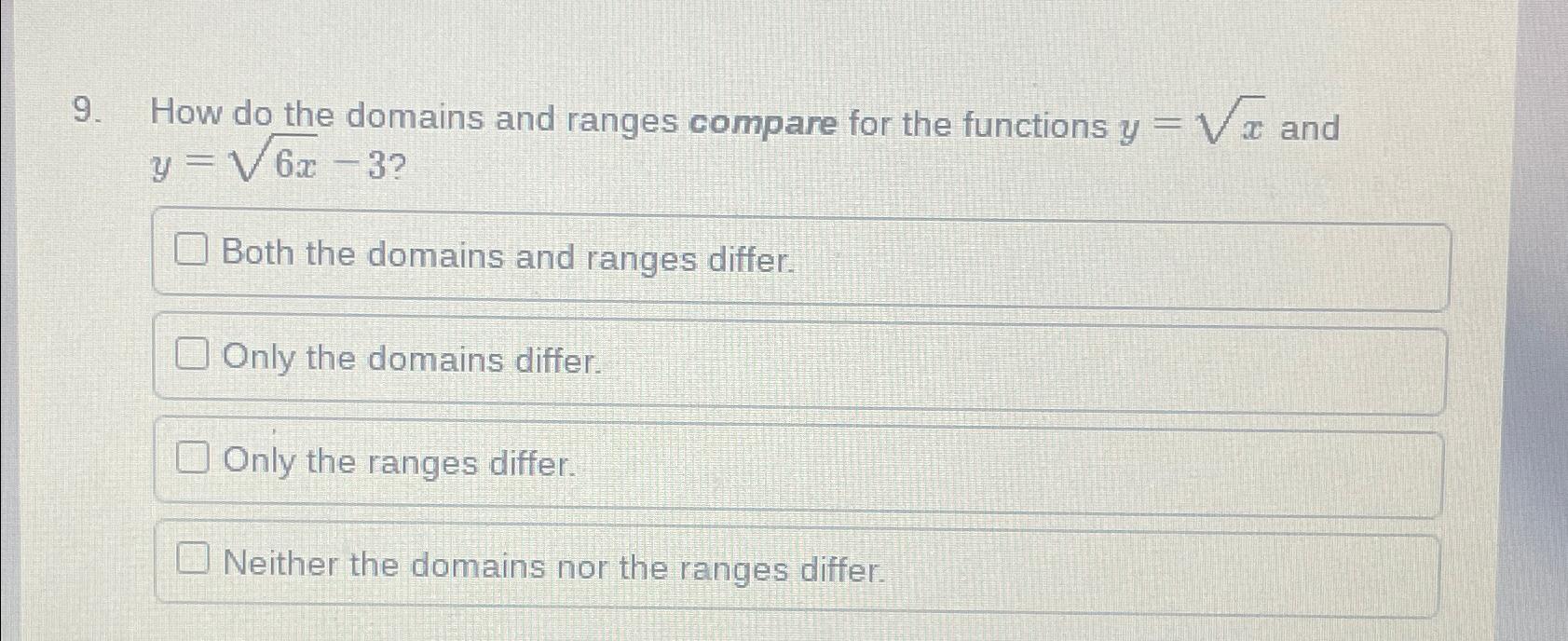Solved How do the domains and ranges compare for the | Chegg.com