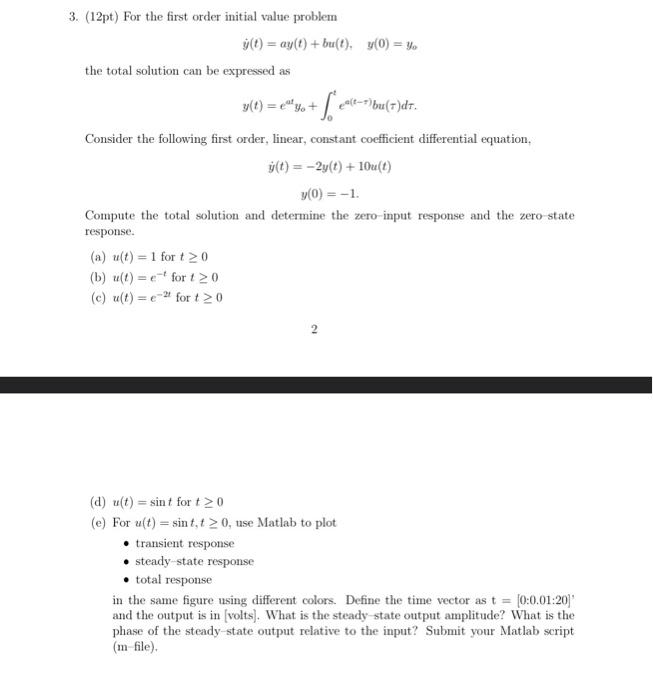 Solved 3. (12pt) For the first order initial value problem | Chegg.com