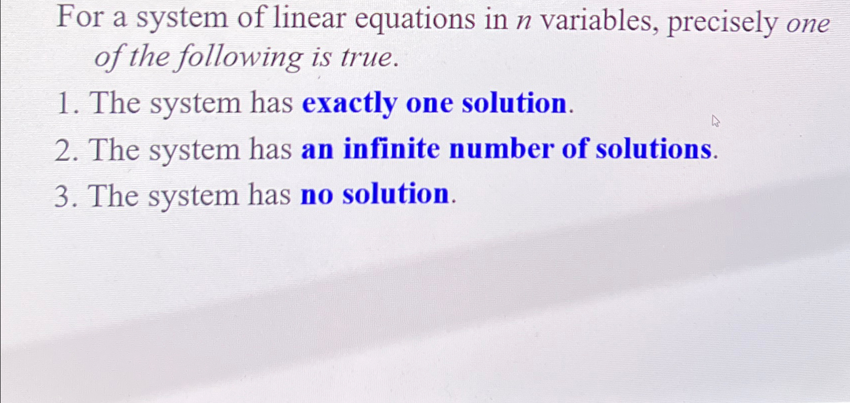 Solved For a system of linear equations in n ﻿variables, | Chegg.com