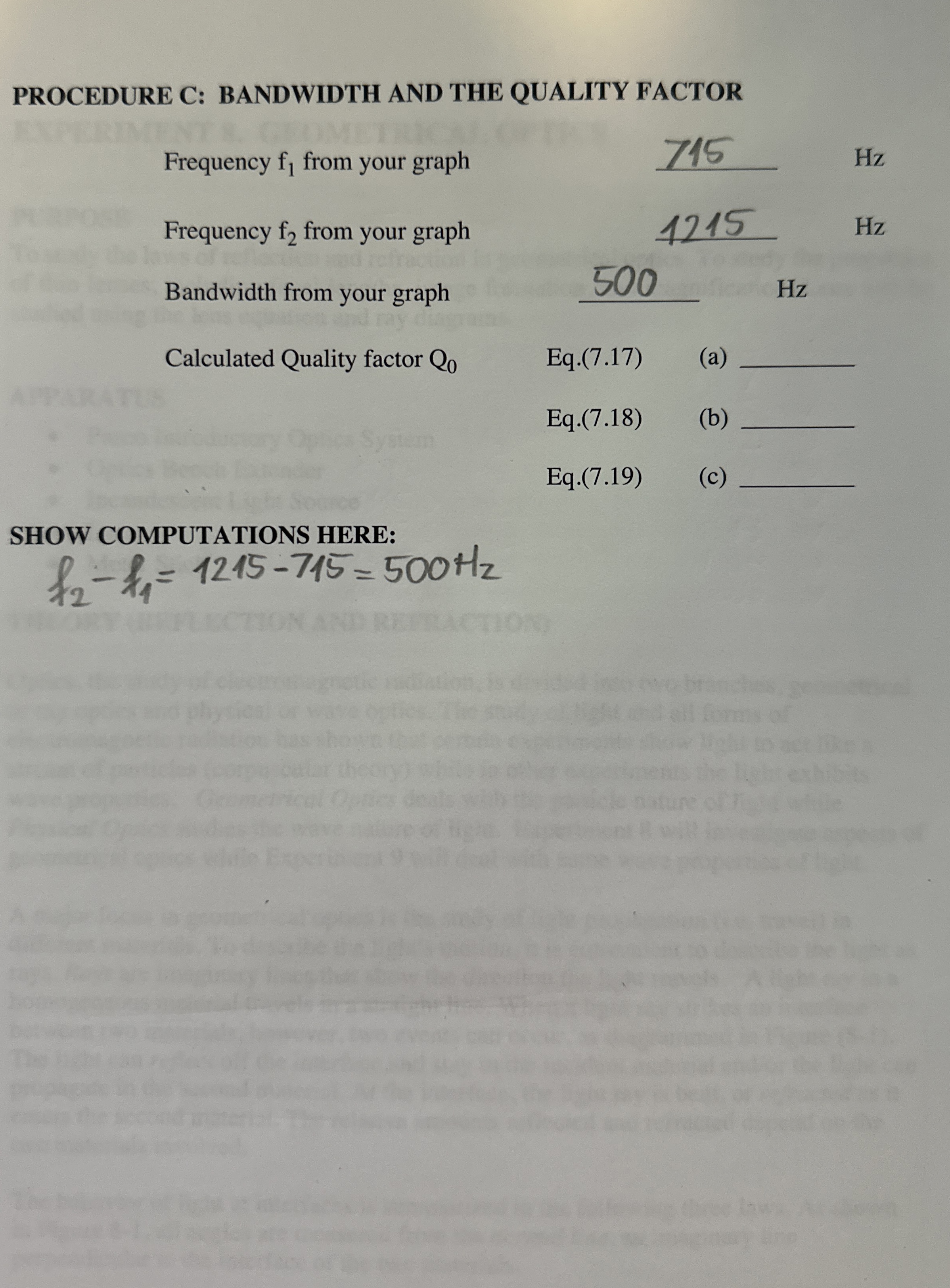Solved PROCEDURE C: BANDWIDTH AND THE QUALITY | Chegg.com