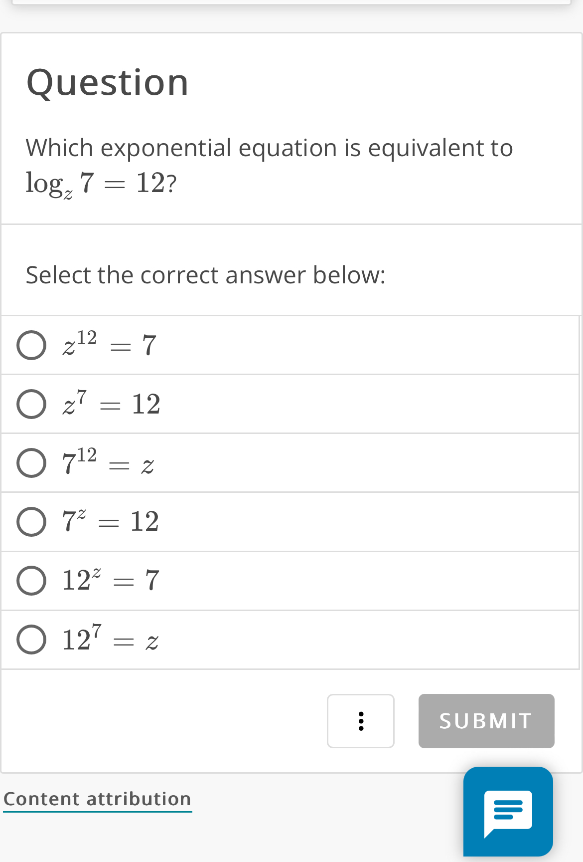 Solved QuestionWhich exponential equation is equivalent to | Chegg.com