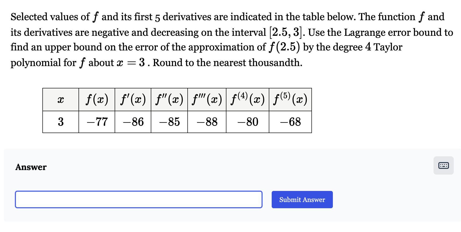 Solved Selected values of f ﻿and its first 5 ﻿derivatives | Chegg.com