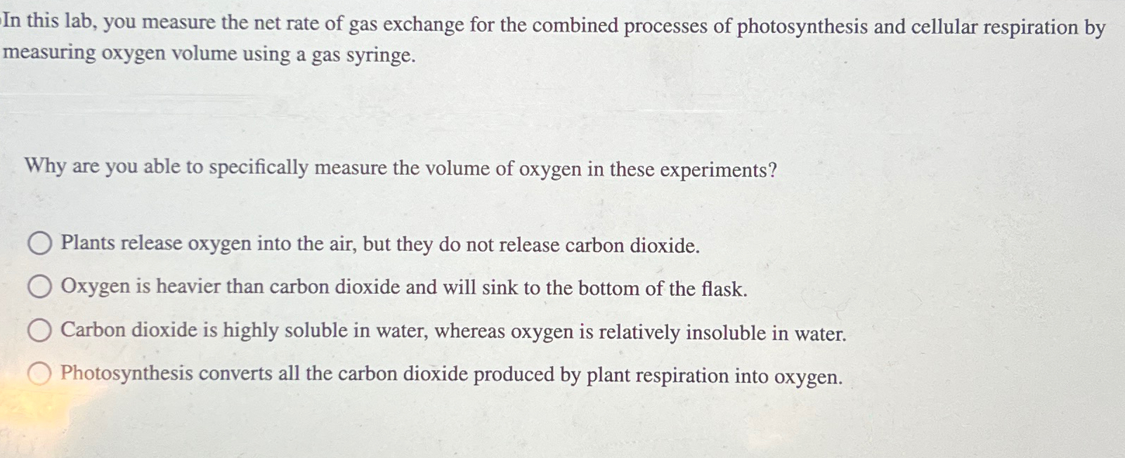 Solved In this lab, you measure the net rate of gas exchange | Chegg.com
