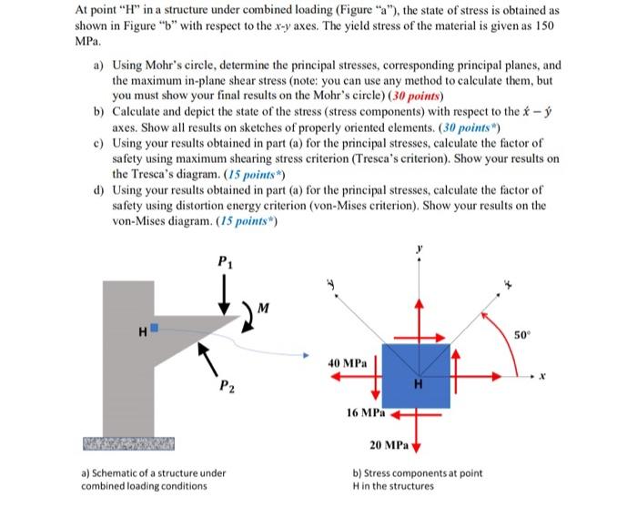 Solved At point "Hi" in a structure under combined loading | Chegg.com