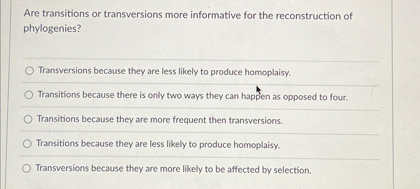 Solved Are transitions or transversions more informative for | Chegg.com