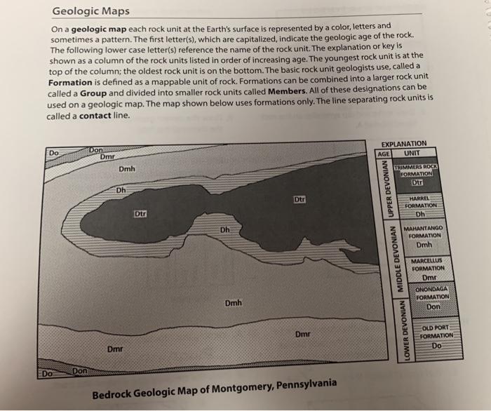 Solved Geologic Maps On a geologic map each rock unit at the | Chegg.com