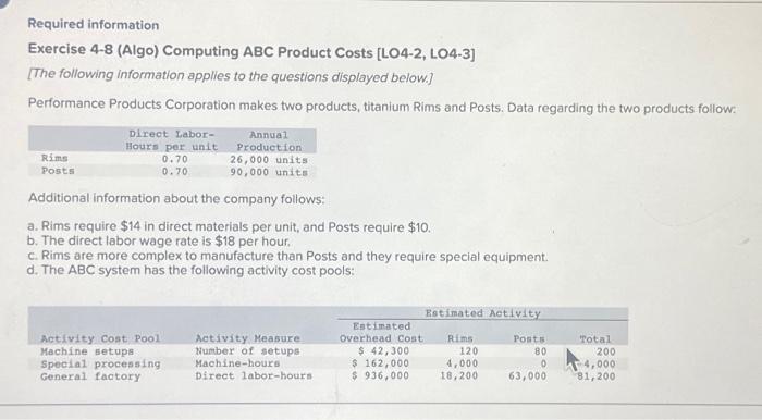 Solved Required information Exercise 4-8 (Algo) Computing | Chegg.com