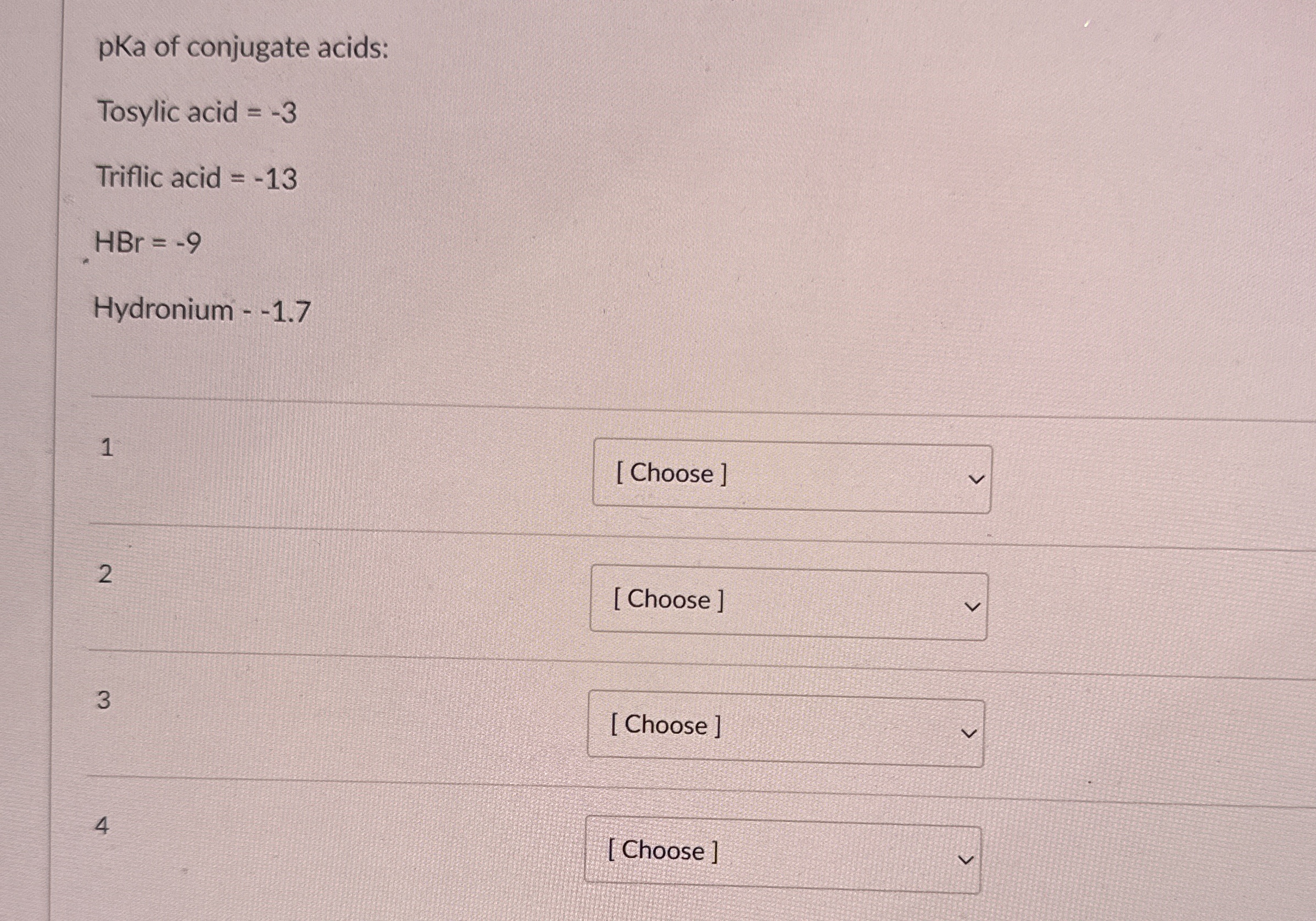 Solved pKa of conjugate acids:Tosylic acid =-3Triflic acid | Chegg.com