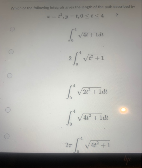 Solved Which of the following integrals gives the length of | Chegg.com
