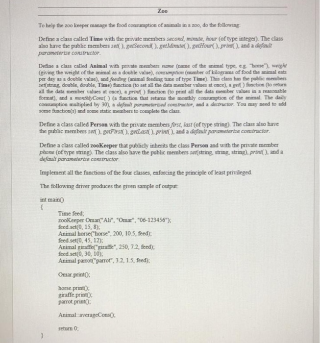 Solved Zoo To help the zoo keeper manage the food | Chegg.com