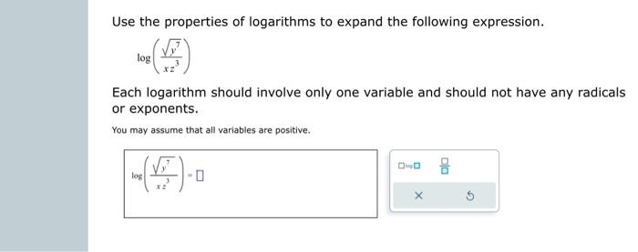 Solved Use the properties of logarithms to expand the | Chegg.com