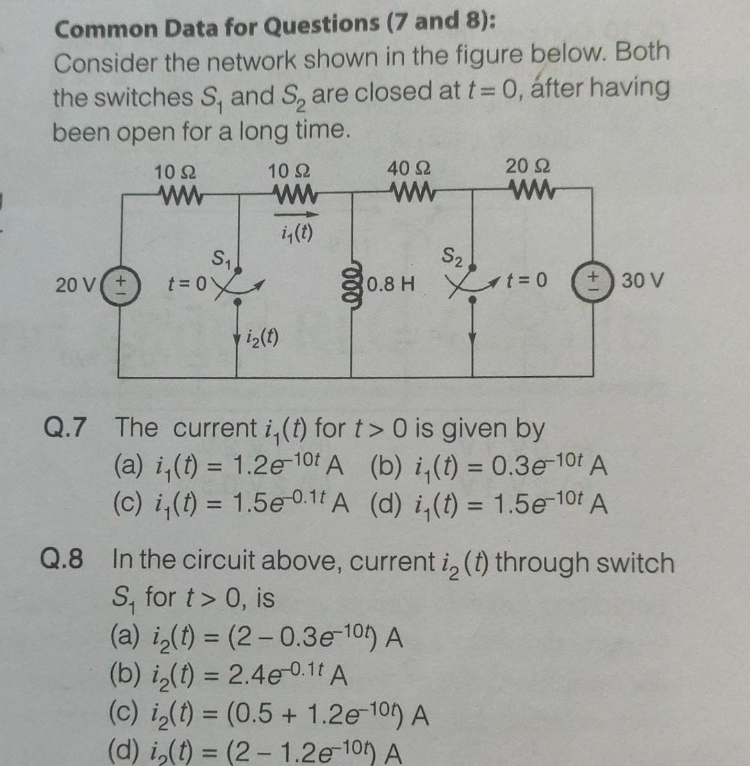 Solved Common Data for Questions (7 and 8 ): Consider the | Chegg.com
