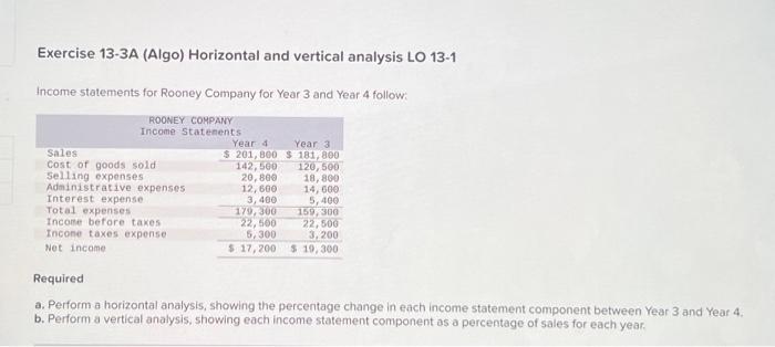 Solved Exercise 13-3A (Algo) Horizontal and vertical | Chegg.com