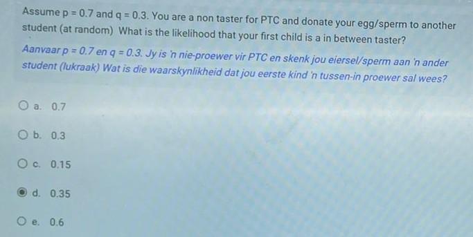 Solved Assume p=0.7 and q=0.3. You are a non taster for PTC | Chegg.com
