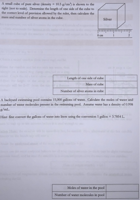 Solved A small cube of pure silver (density = 10.5 g/cm) is | Chegg.com