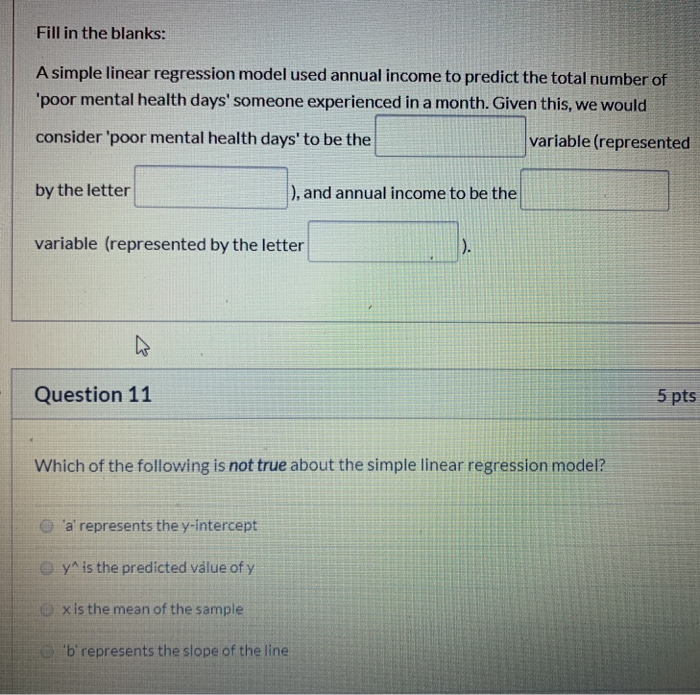 Solved Fill in the blanks: A simple linear regression model | Chegg.com