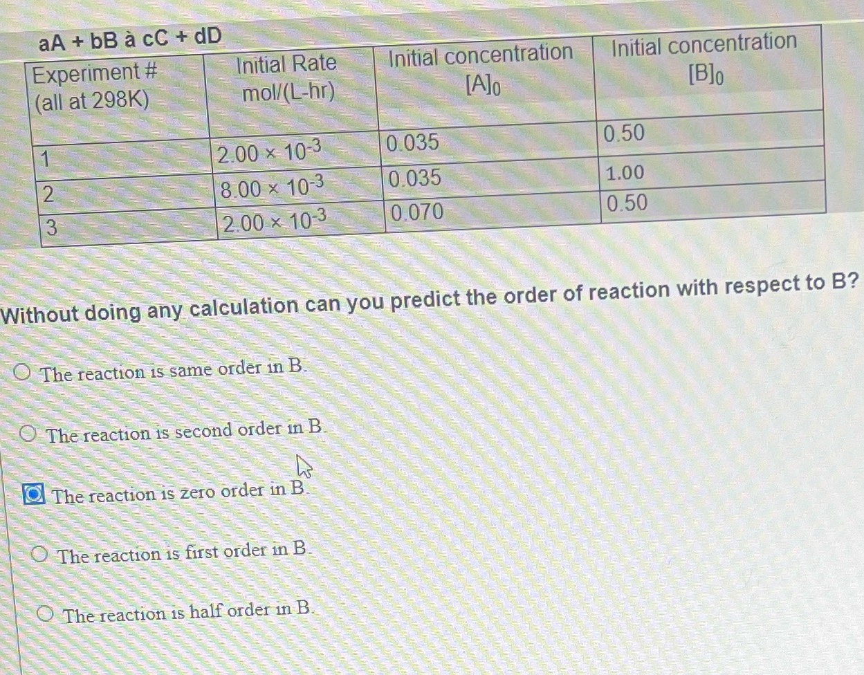\table[[\table[[Experiment #],[(all at | Chegg.com