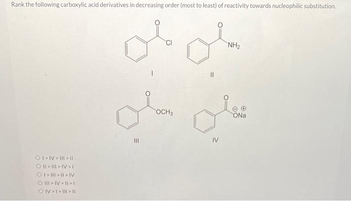 Solved Rank The Following Carboxylic Acid Derivatives In