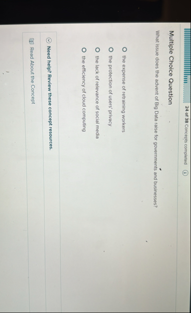 Solved 24 ﻿of 38 ﻿Concepts completed(i)Multiple Choice | Chegg.com