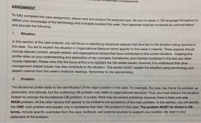 Solved ed consequences. ASSIGNMENT To fully complete this | Chegg.com