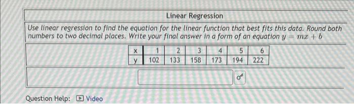 Solved Use linear regression to find the equation for the | Chegg.com