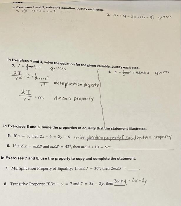 Solved In Exercises 1 and 2, solve the equation. Justify | Chegg.com