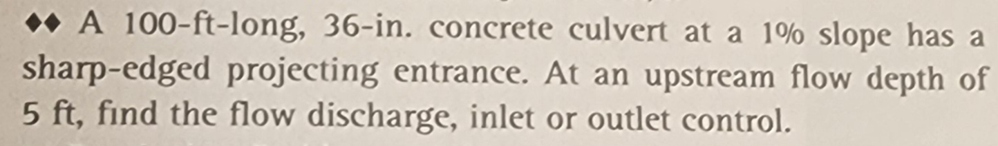 Solved A 100 -ft-long, 36 -in. ﻿concrete culvert at a 1% | Chegg.com