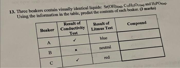 Solved 13. Three beakers contain visually identical liquids: | Chegg.com