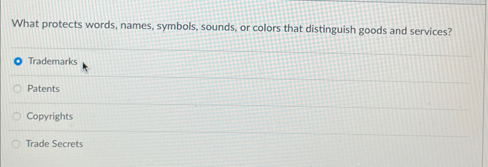 Solved What protects words, names, symbols, sounds, or | Chegg.com