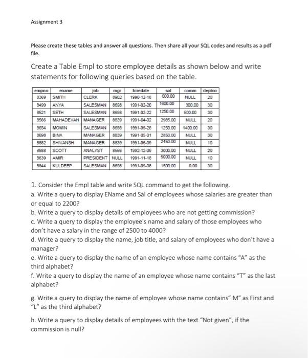 Solved Please create these tables and answer all questions. | Chegg.com