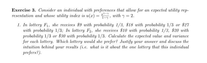Solved Exercise 3. Consider an individual with preferences | Chegg.com