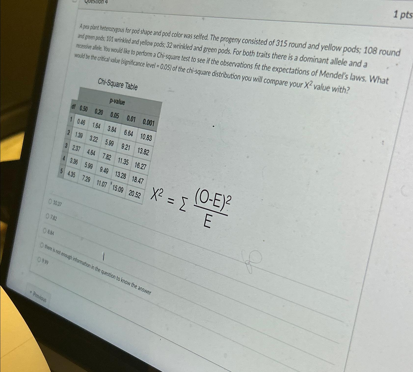 Solved A pea plant heterozygous for pod shape and pod color | Chegg.com