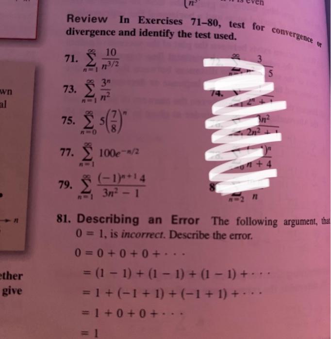 Solved Review In Exercises 71-80, test for convergence or | Chegg.com