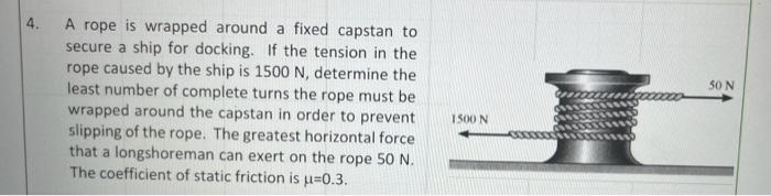 Solved A rope is wrapped around a fixed capstan to secure a | Chegg.com