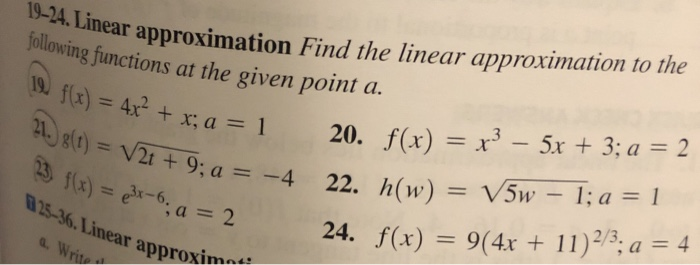 Solved 19-24. Linear approximation Find the linear | Chegg.com