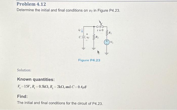 Solved Problem 4.12 Determine the initial and final | Chegg.com