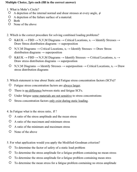 Solved Multiple Choice, 2pts each (fill in the correct | Chegg.com