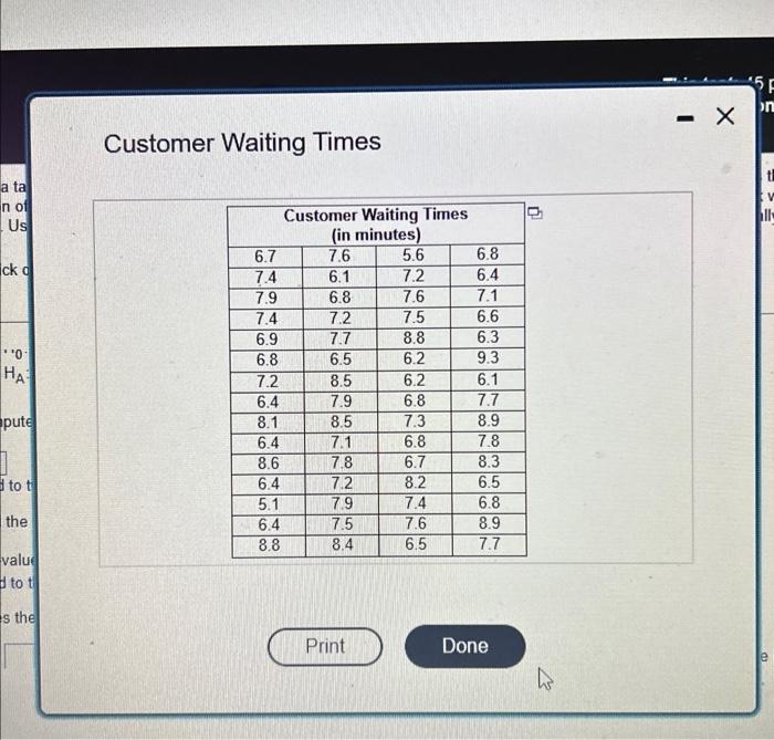 Solved The data table contains waiting times of customers at | Chegg.com