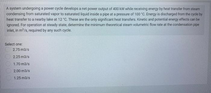 Solved A system undergoing a power cycle develops a net | Chegg.com