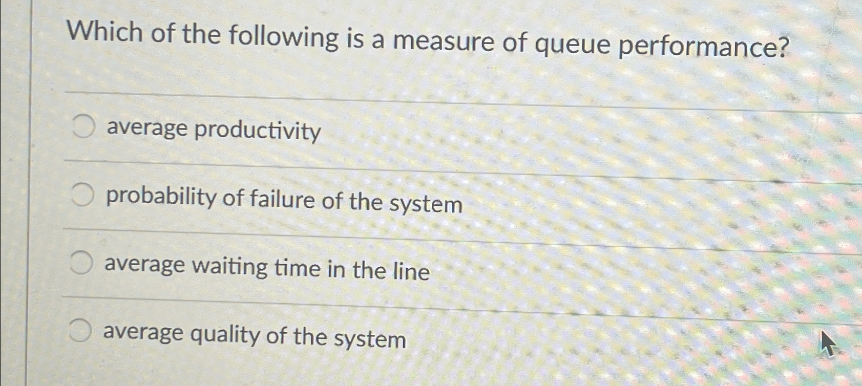 Solved Which of the following is a measure of queue | Chegg.com