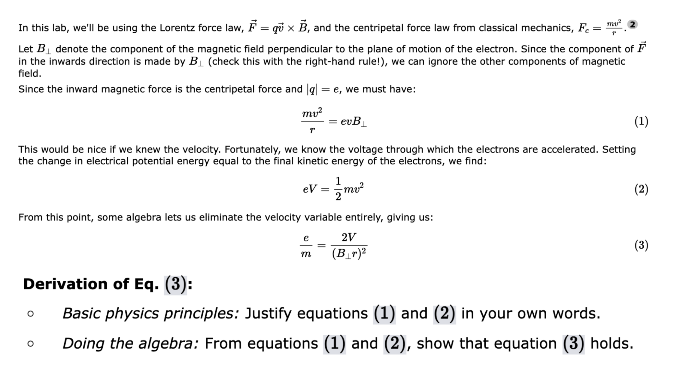 Solved In this lab, we'll be using the Lorentz force law, | Chegg.com