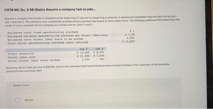 Solved COTB MC Qu. 2.58 (Static) Assume a company had no | Chegg.com