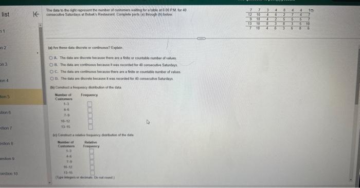 Solved Tha dab to the igde represont the number of cuatomers | Chegg.com
