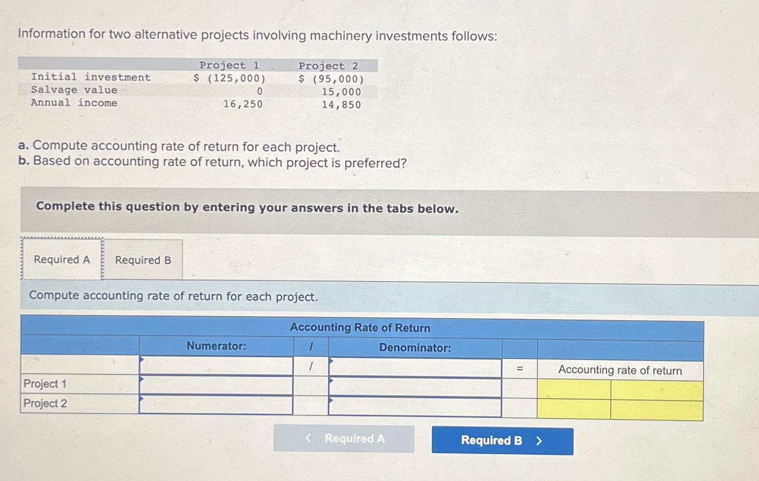 Solved Information for two alternative projects involving | Chegg.com