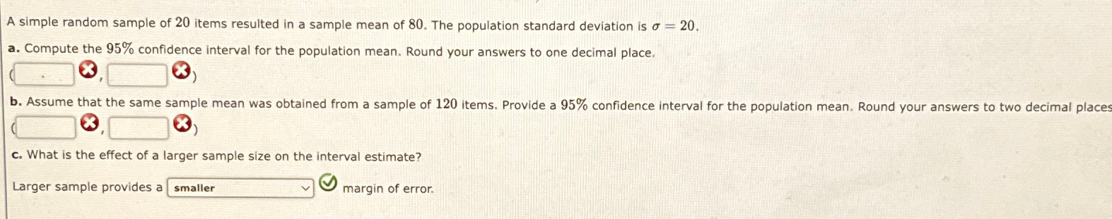 Solved A simple random sample of 20 ﻿items resulted in a | Chegg.com