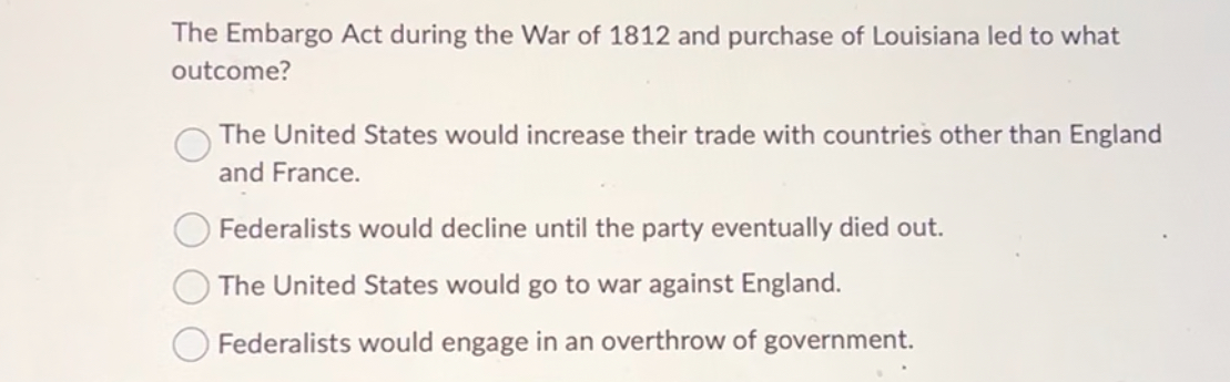 The Embargo Act during the War of 1812 ﻿and purchase | Chegg.com