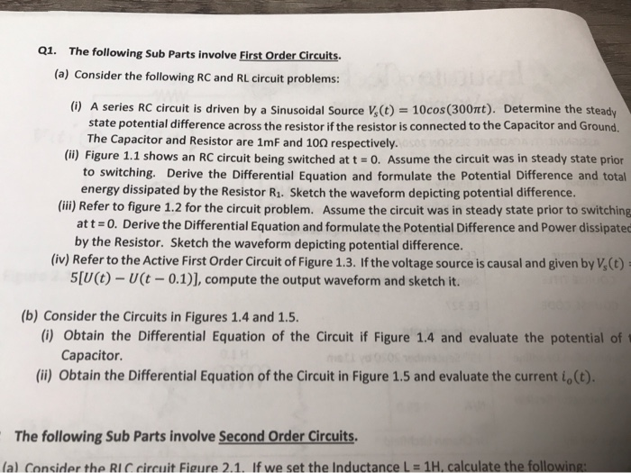 Solved Q1. The following Sub Parts involve First Order | Chegg.com