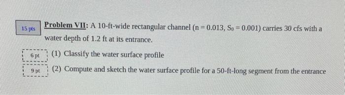 Solved Problem VII: A 10 -ft-wide rectangular channel ( | Chegg.com