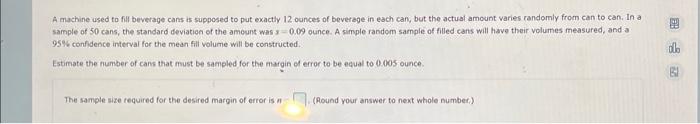 Solved A machine used to fill beverage cans is supposed to | Chegg.com
